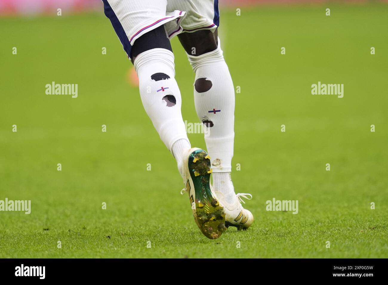 Gelsenkirchen, Germany. 30th June, 2024. England's Bukayo Saka socks ...