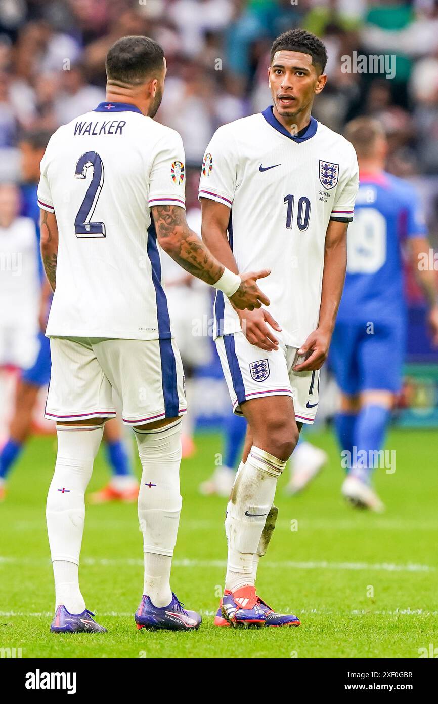 GELSENKIRCHEN, GERMANY - JUNE 30: Kyle Walker of England talks to Jude ...