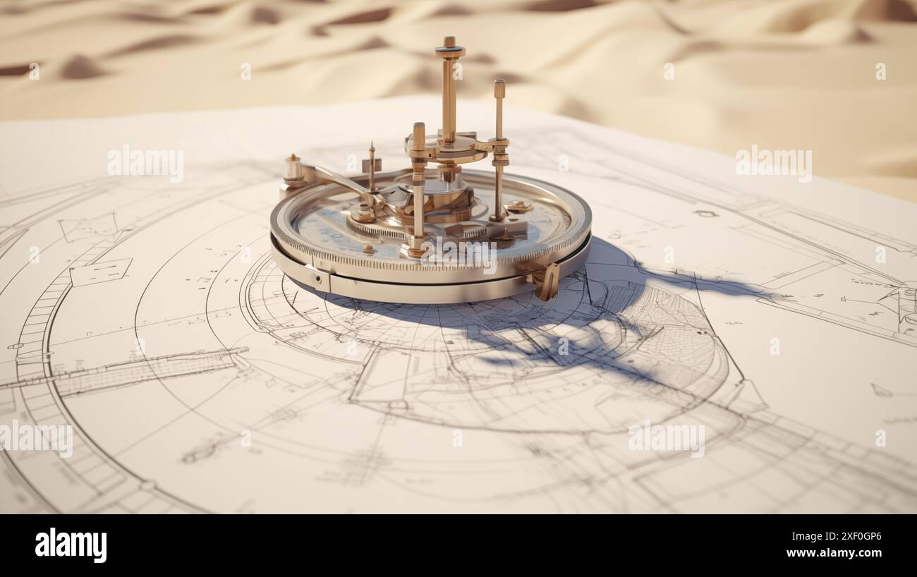 A close-up of an intricate mechanical device placed on top of ...