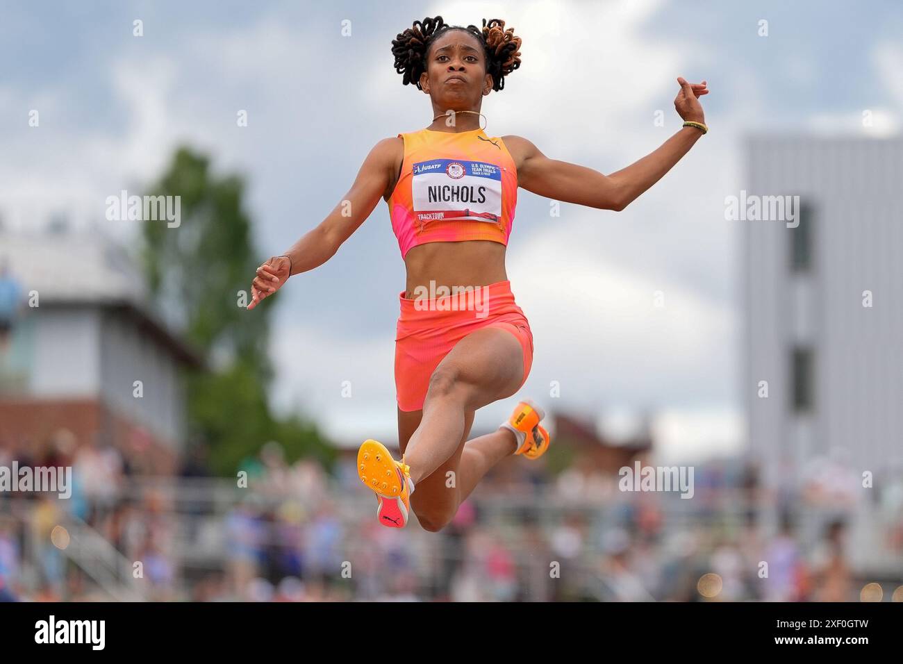 Monae' Nichols competes in the women's long jump final during the U.S ...