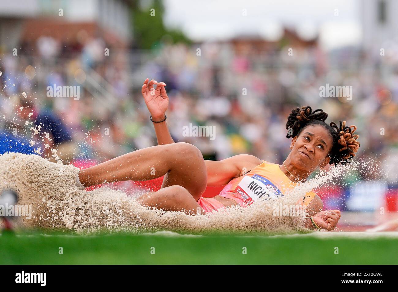 Monae' Nichols competes in the women's long jump final during the U.S ...