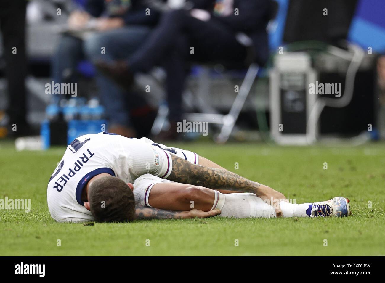 GELSENKIRCHEN - Phil Foden of England is injured during the UEFA EURO ...