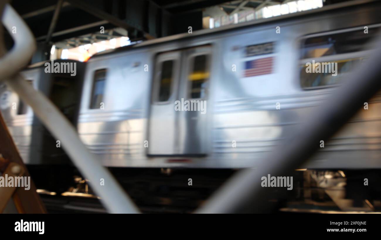 New York City Manhattan Bridge to Brooklyn Dumbo. American subway metro ...