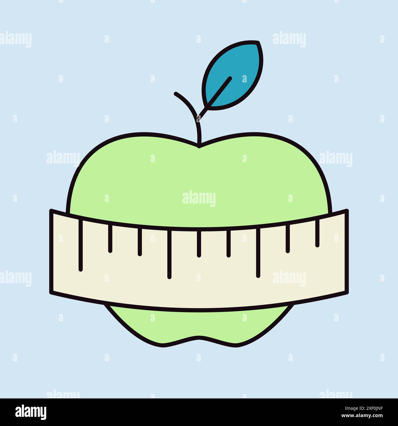 Apple with measuring tape vector icon. Graph symbol for fitness and ...