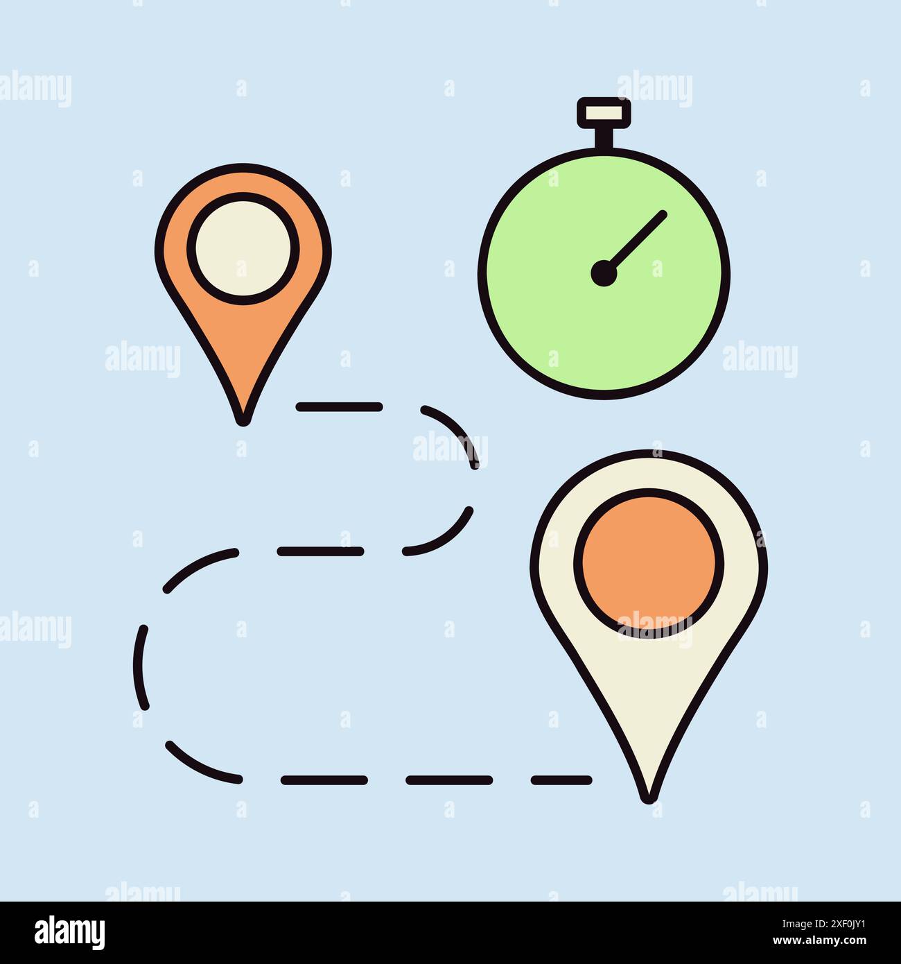 Stopwatch and route destination vector icon. Graph symbol for fitness ...