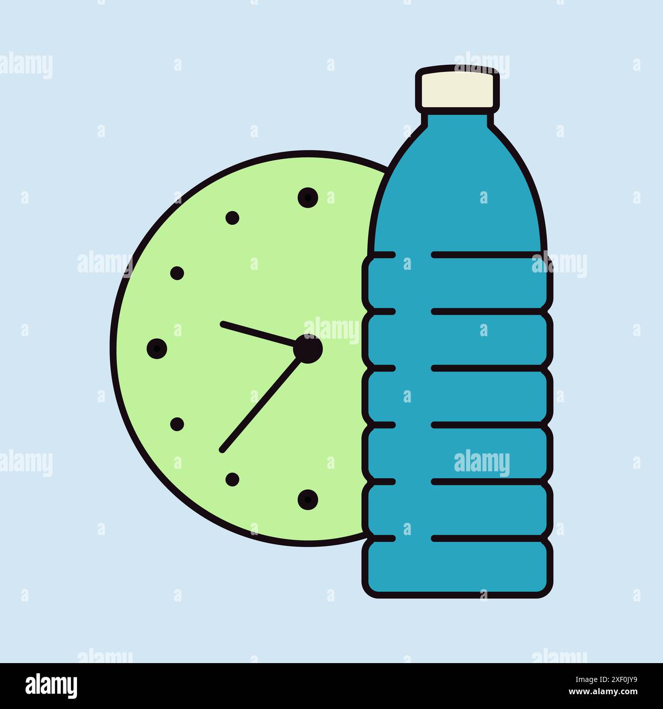 Time to drink water vector icon. Water bottle with watch sign. Graph ...