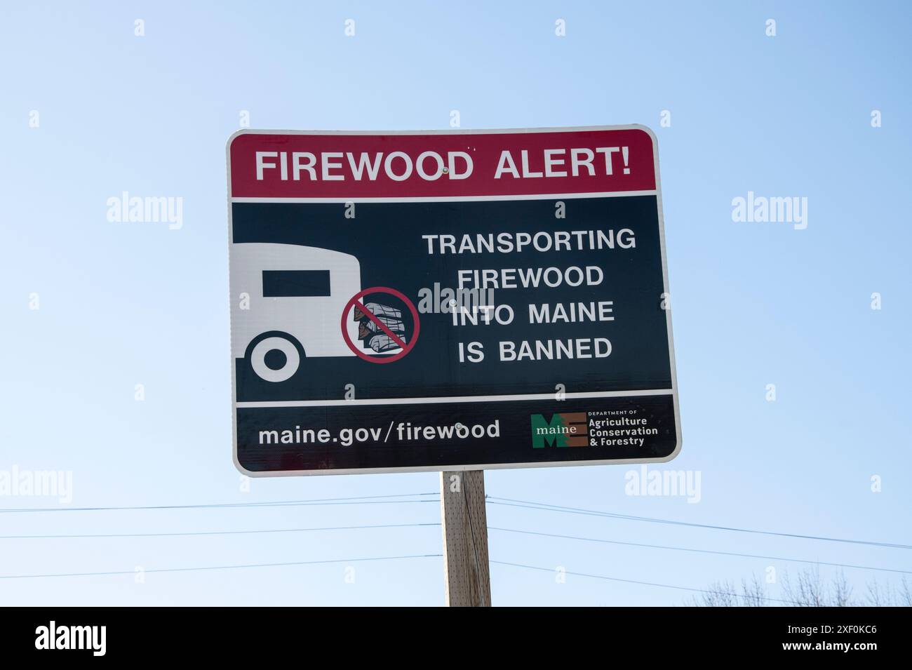 Maine government firewood alert banning importation of firewood sign on ...