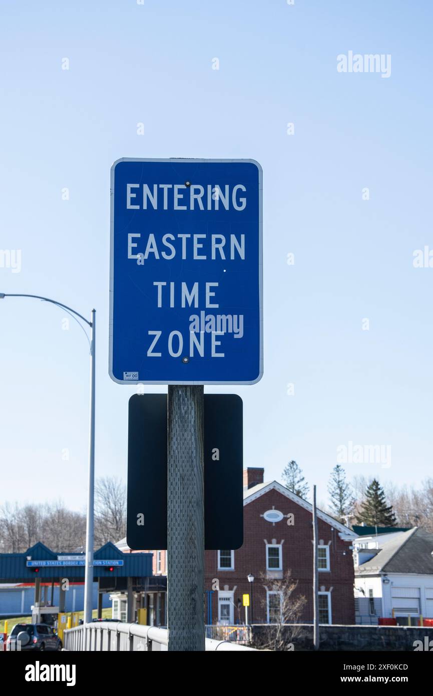 Entering eastern time zone sign at the border on Main Street in ...