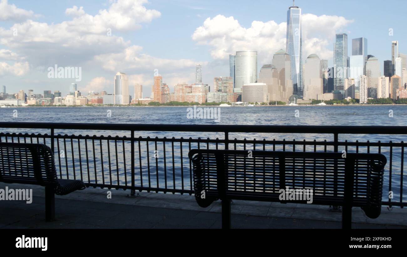 New York City waterfront skyline, Manhattan Downtown Financial district ...