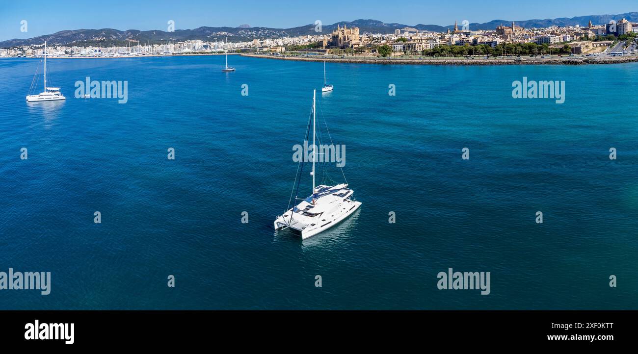 catamaran anchored in the bay of Palma, Palma, Mallorca, Balearic ...