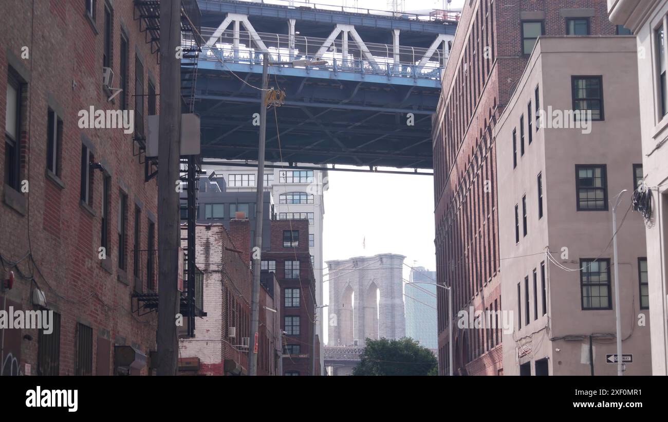 New York City Manhattan Bridge in Dumbo, Brooklyn Bridge. Industrial ...