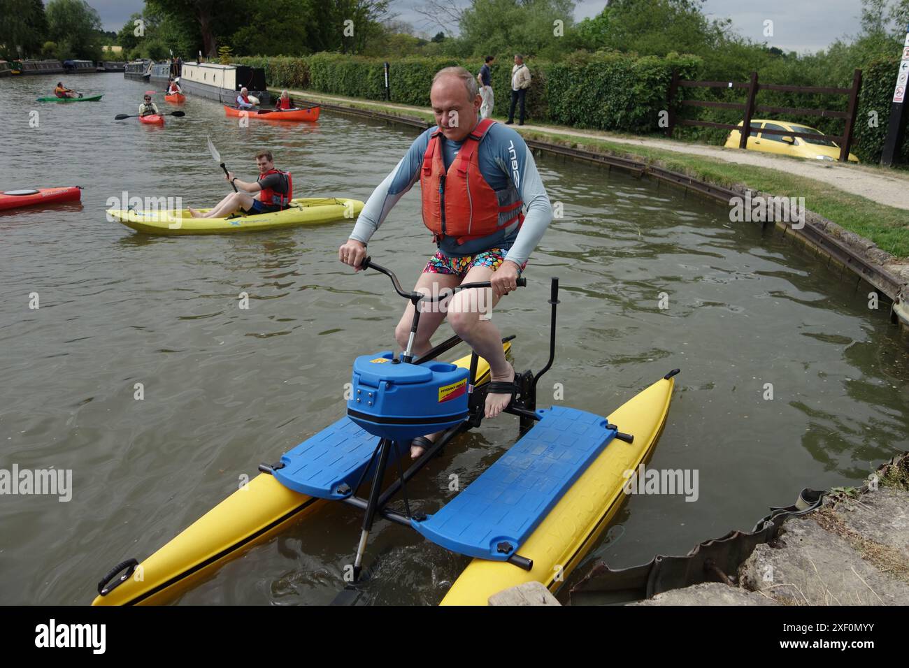 Liberal Democrat leader Sir Ed Davey uses an aqua-bike on the River ...
