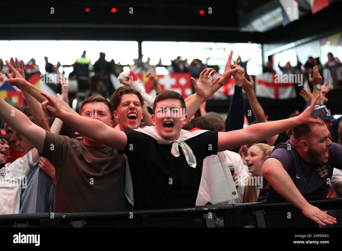 England fans at BOXPark Wembley in London celebrate after England's ...