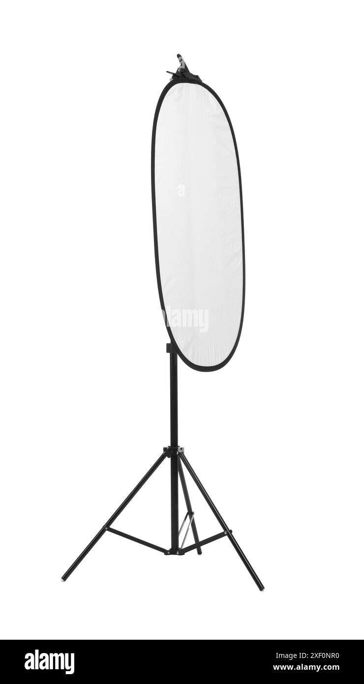 Stand with reflector isolated on white. Photo studio equipment Stock ...