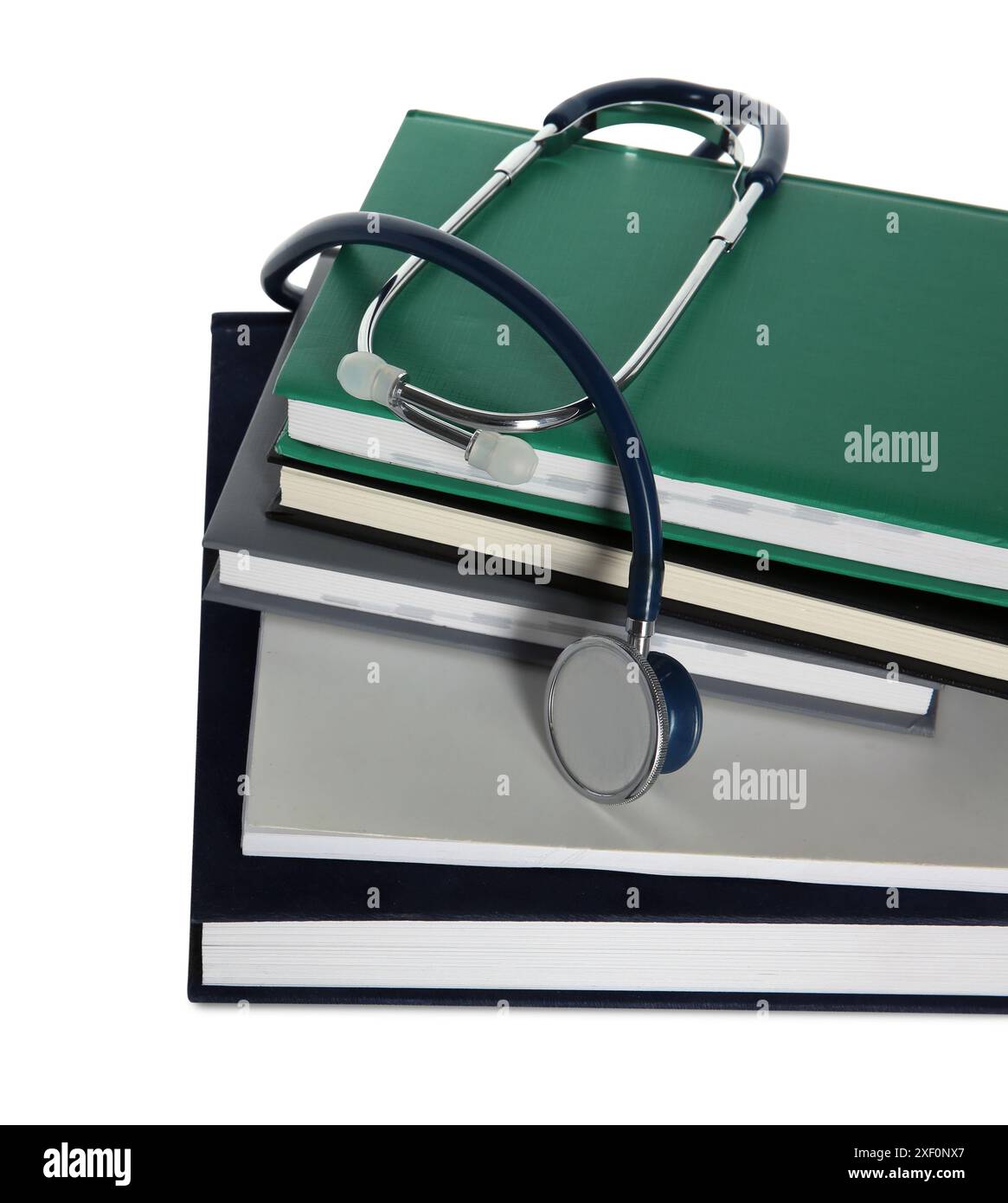 Stethoscope and stack of books isolated on white Stock Photo - Alamy