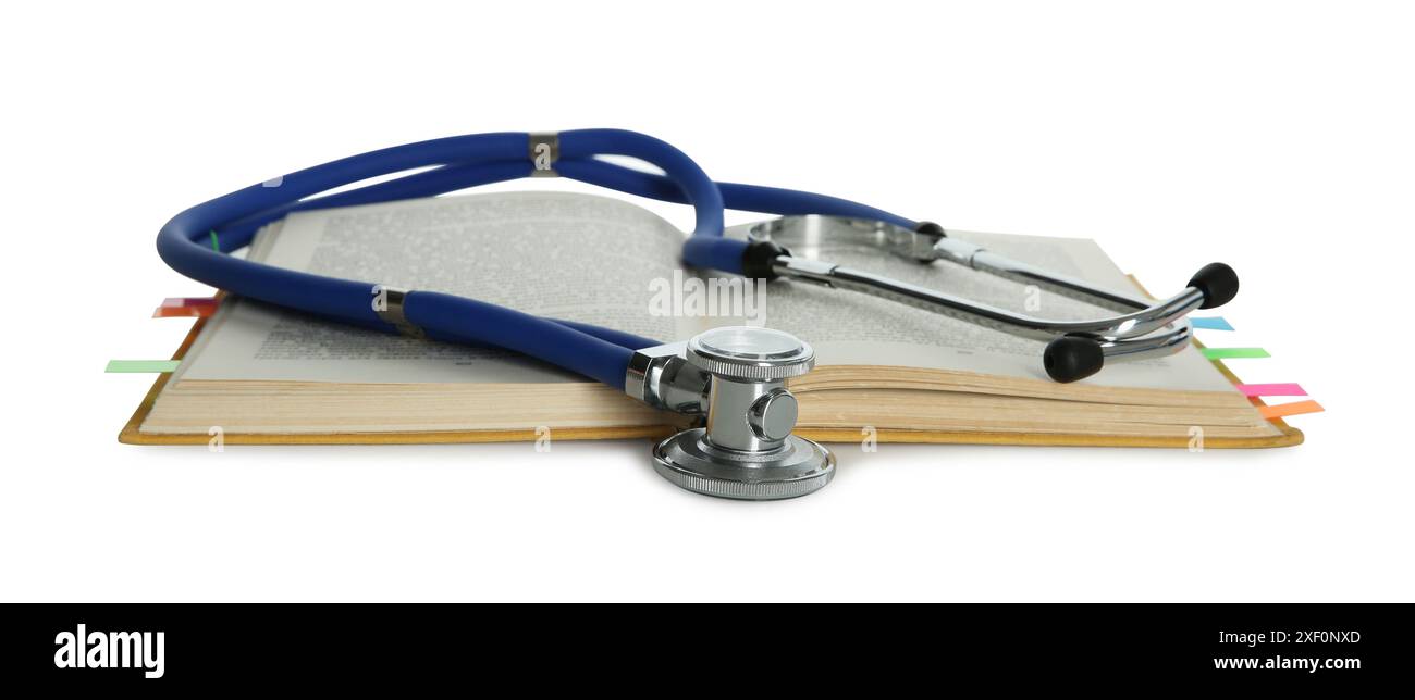 Stethoscope and open book isolated on white Stock Photo - Alamy