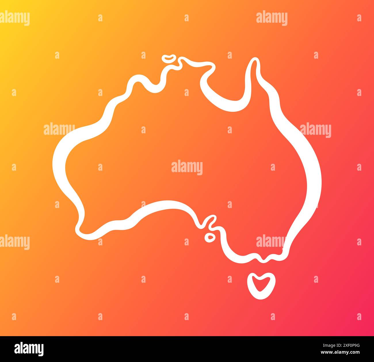 White outline map of Australia on orange and purple gradient background ...