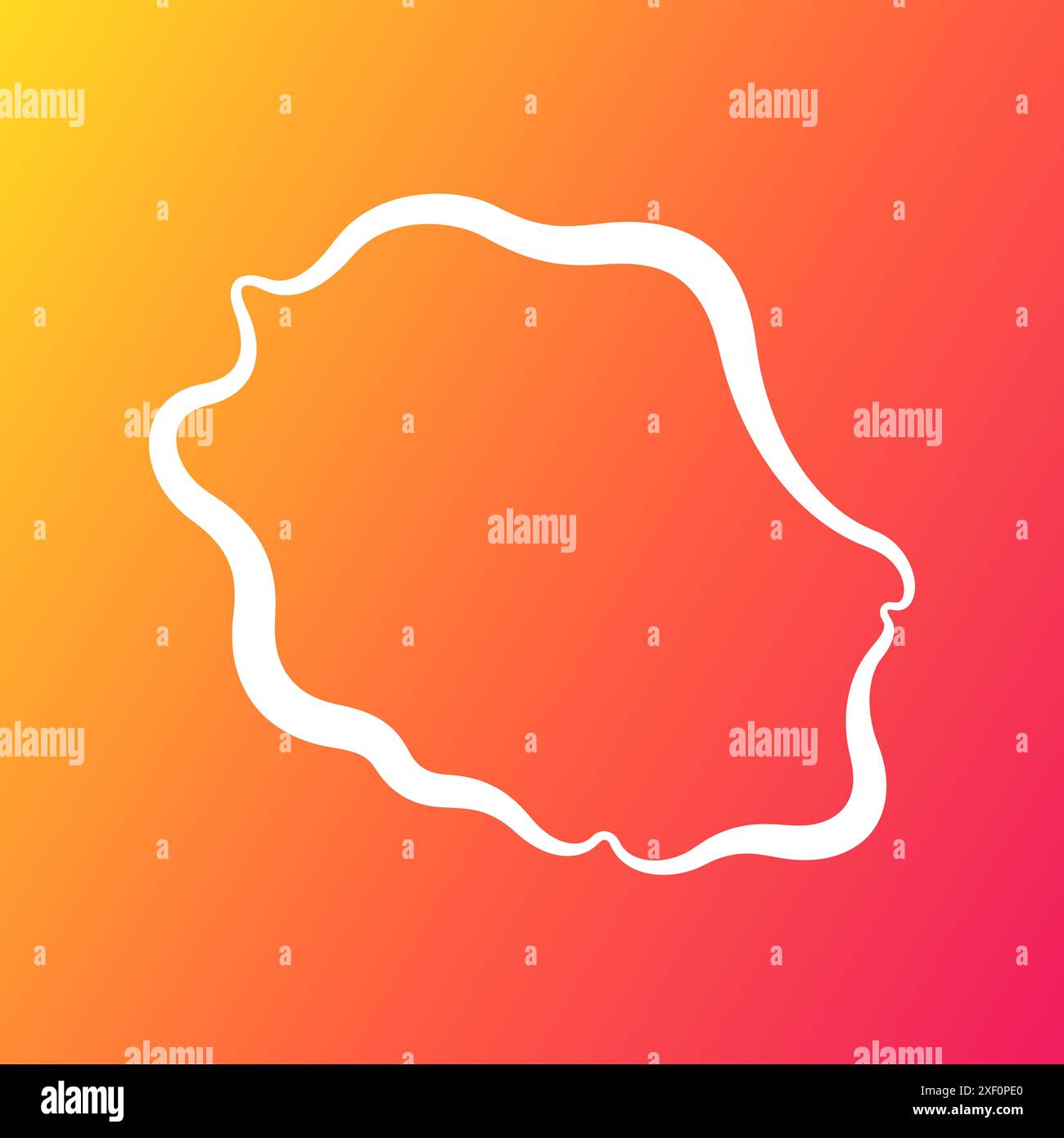 White outline map of Reunion on orange and purple gradient background ...