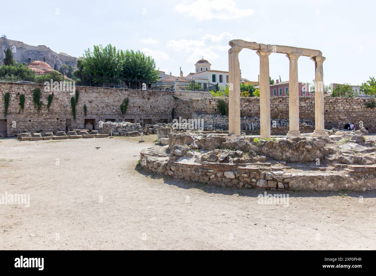 Hadrian Library ruins on the north side of the Acropolis in Athens ...
