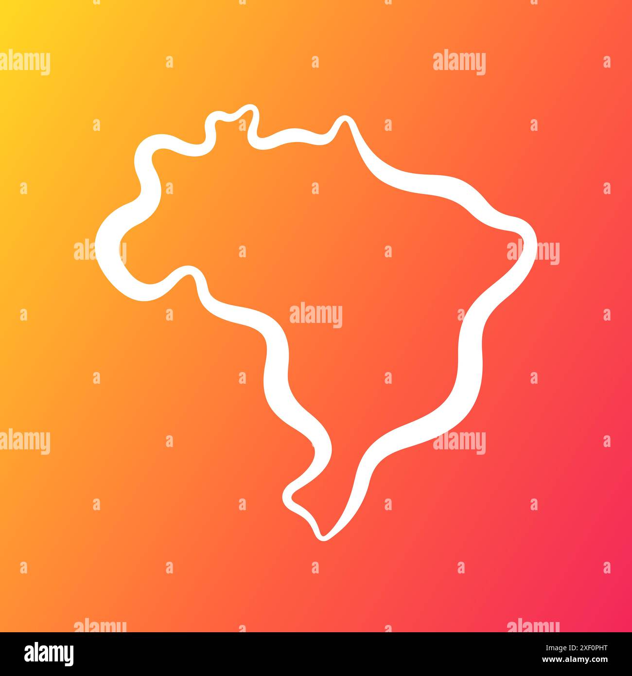 White outline map of Brazil on orange and purple gradient background ...