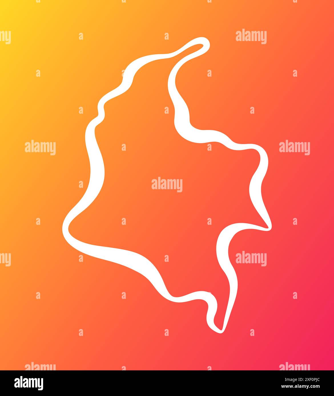 White outline map of Colombia on orange and purple gradient background ...