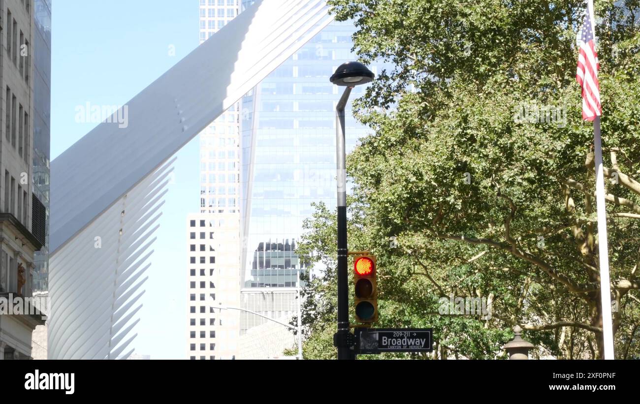 Broadway street road sign, Manhattan downtown financial district ...