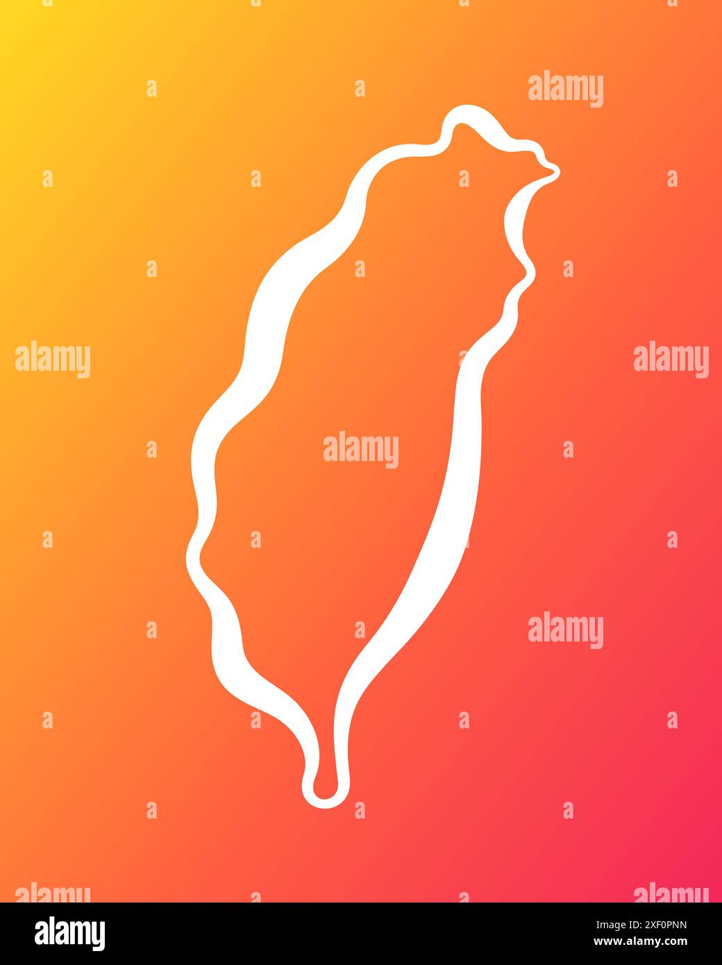 White outline map of Taiwan on orange and purple gradient background ...