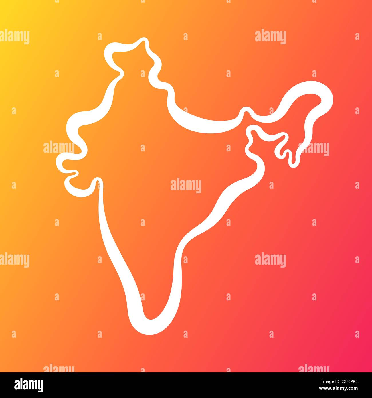 White outline map of India on orange and purple gradient background ...