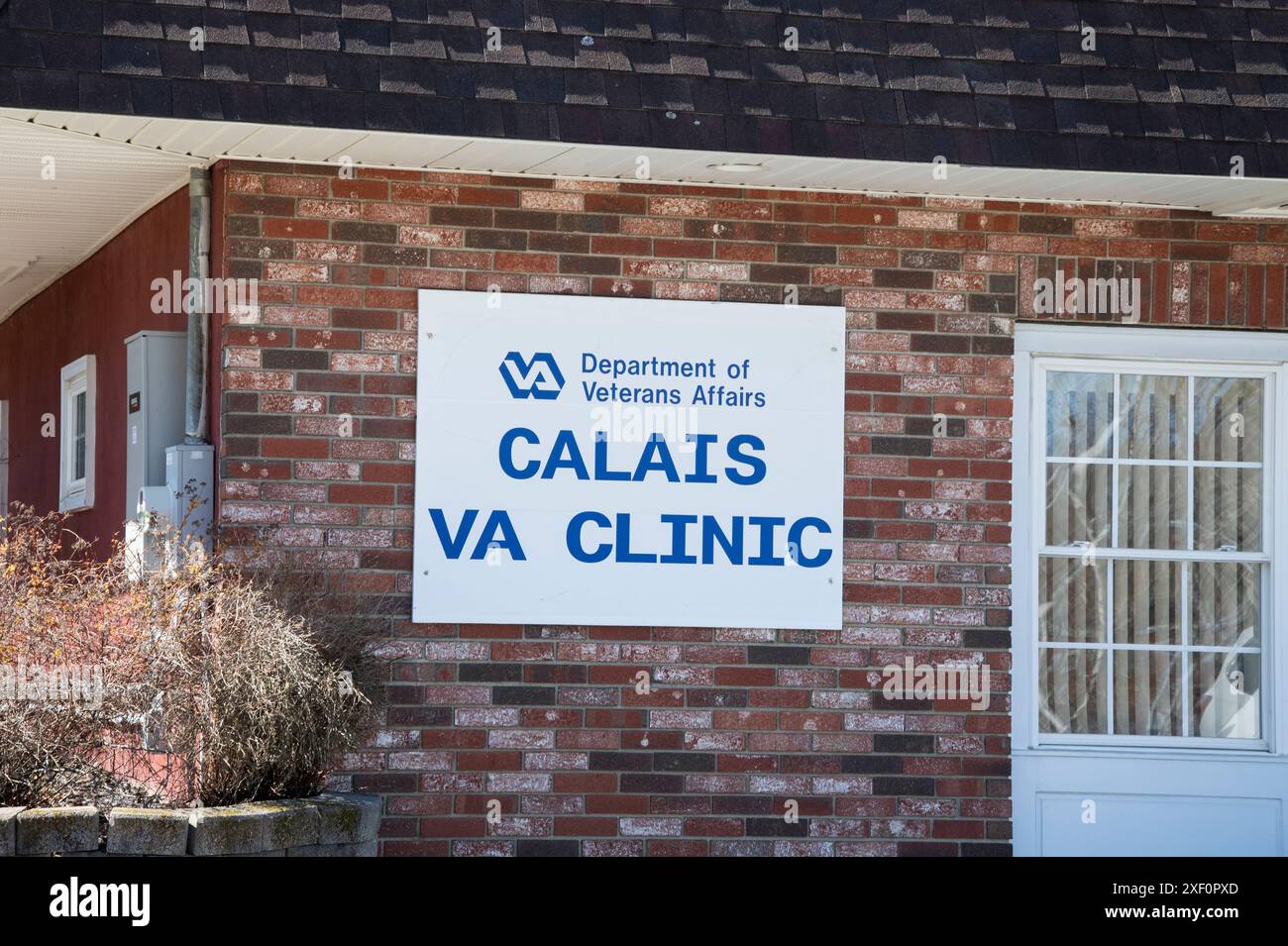 Department of Veterans Affairs VA clinic sign on Union Street in downtown Calais, Maine, USA ...