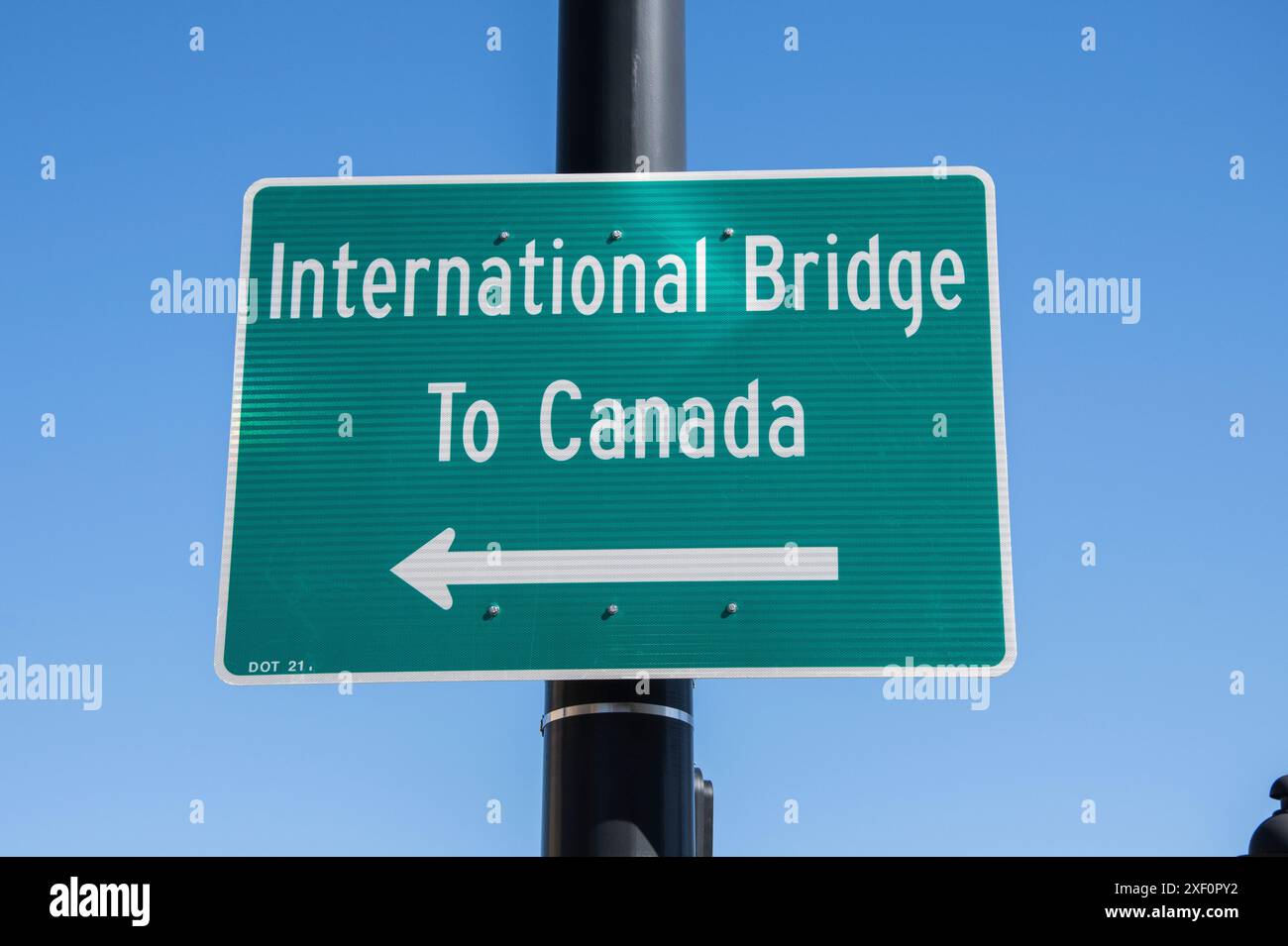 Directional sign to international bridge to Canada on Main Street in ...