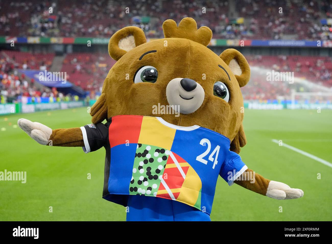 Euro 2024 tournament mascot Albart on the pitch before the UEFA Euro ...
