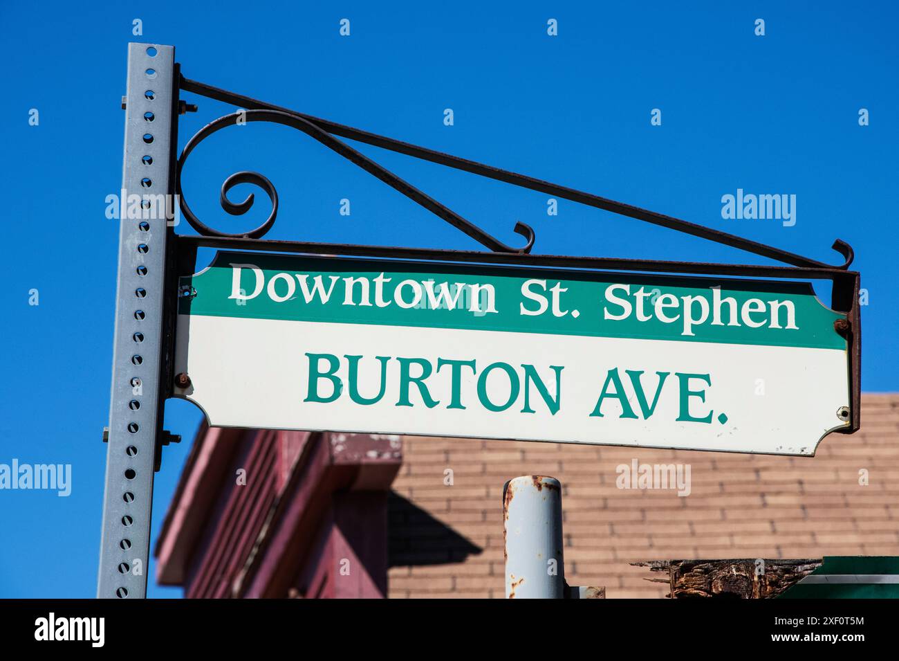 Burton Avenue sign in downtown St. Stephen, New Brunswick, Canada Stock ...