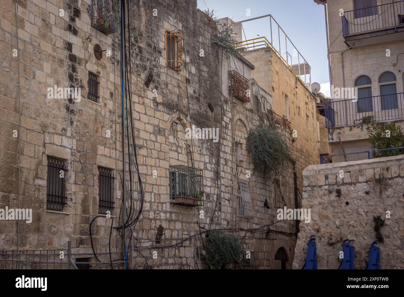 The traditional houses made of limestone (Jerusalem stone) in the old ...