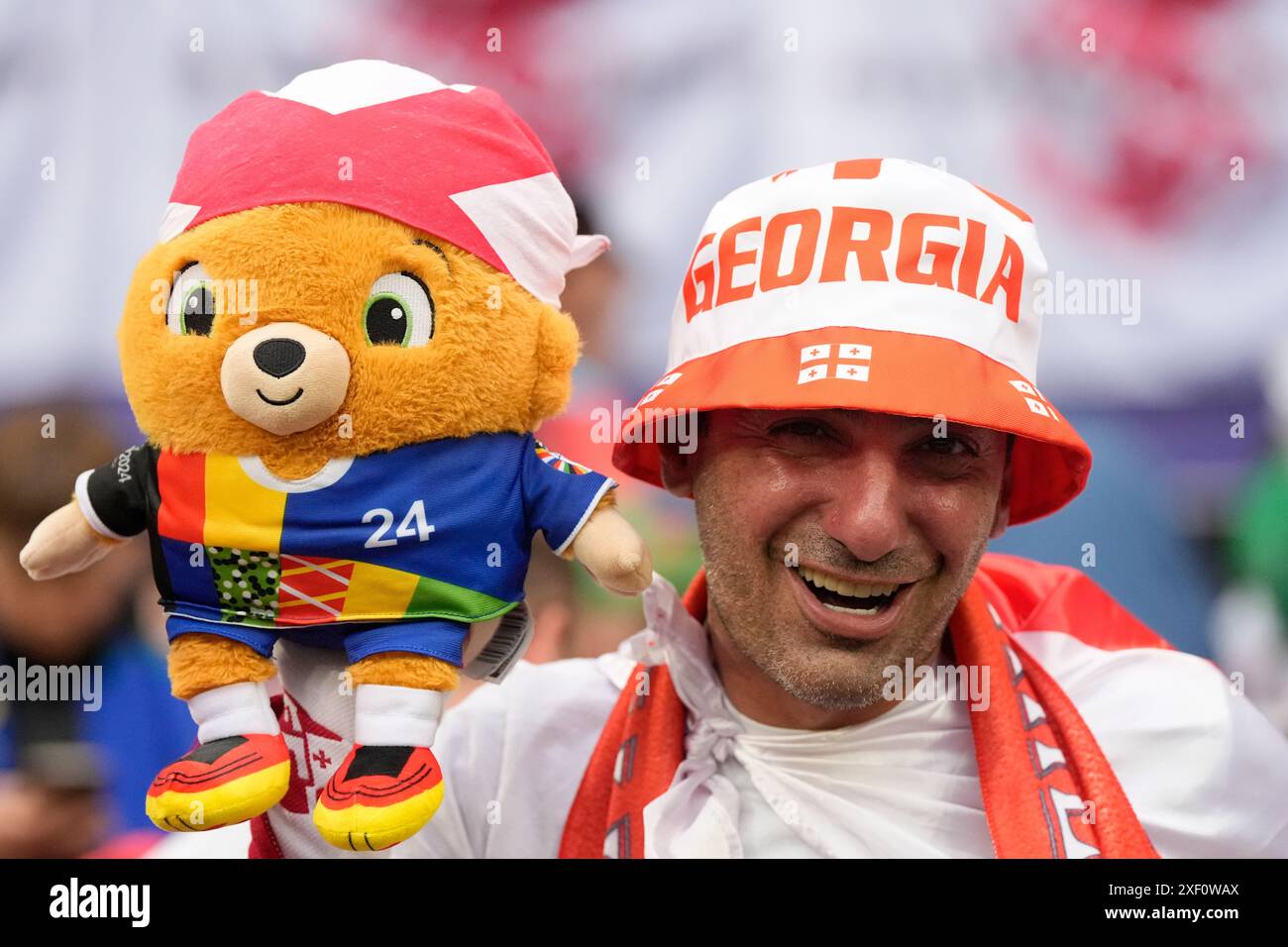 A Georgia fan in the stands before the UEFA Euro 2024, round of 16 ...