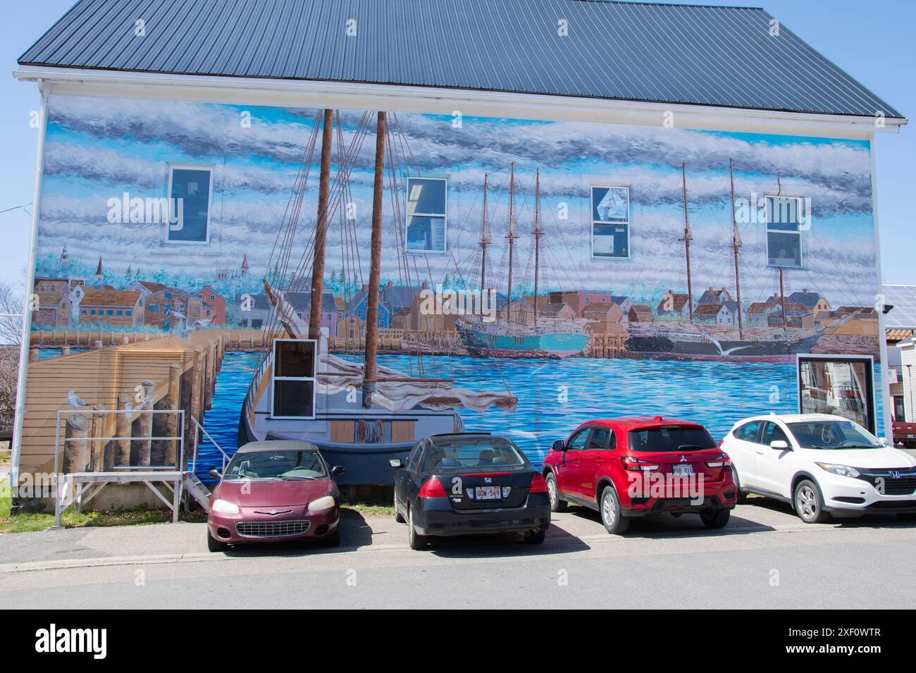 Historic port mural in downtown St. Andrews, New Brunswick, Canada ...
