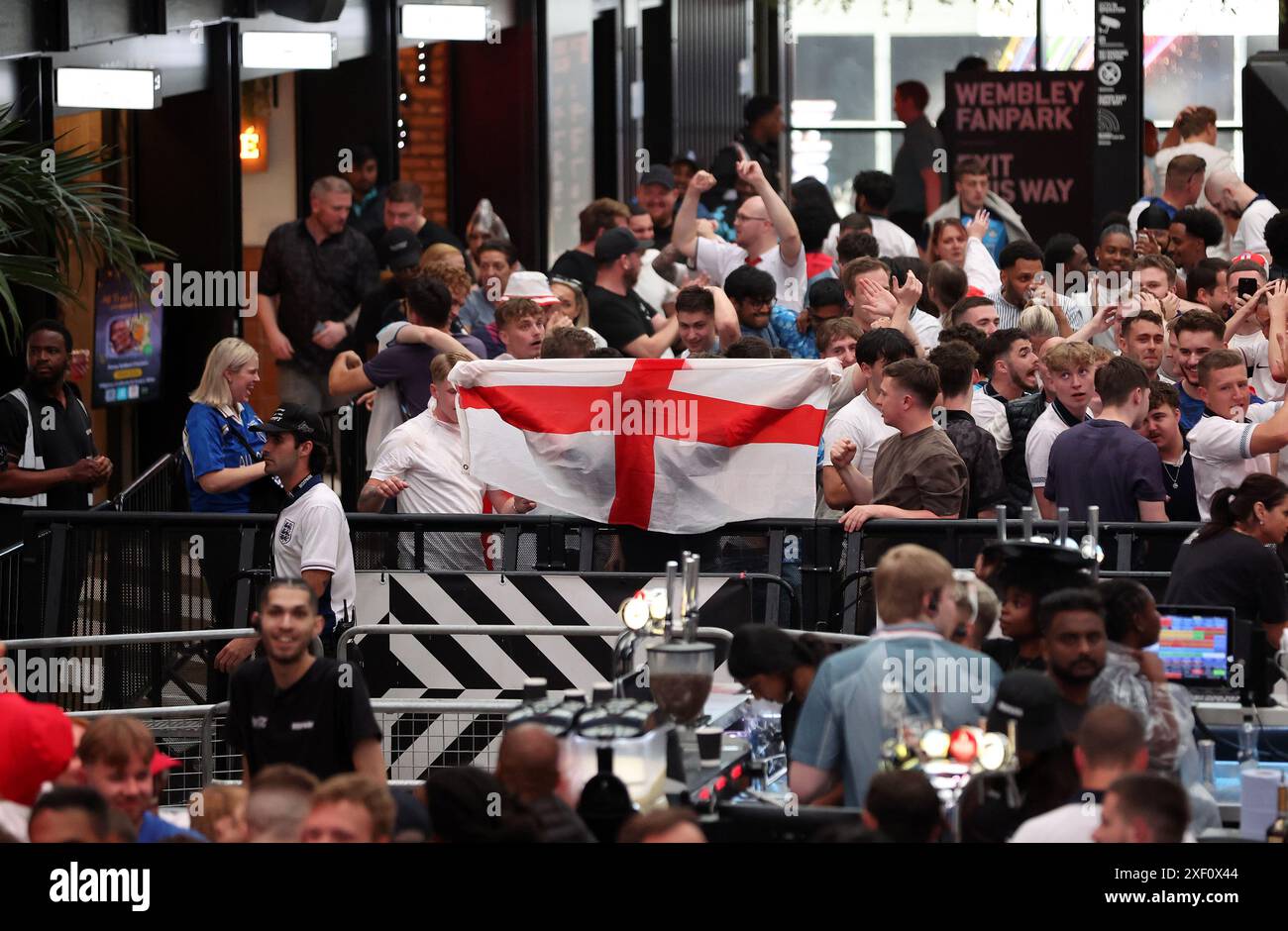 England fans at BOXPark Wembley in London celebrate the win after a ...