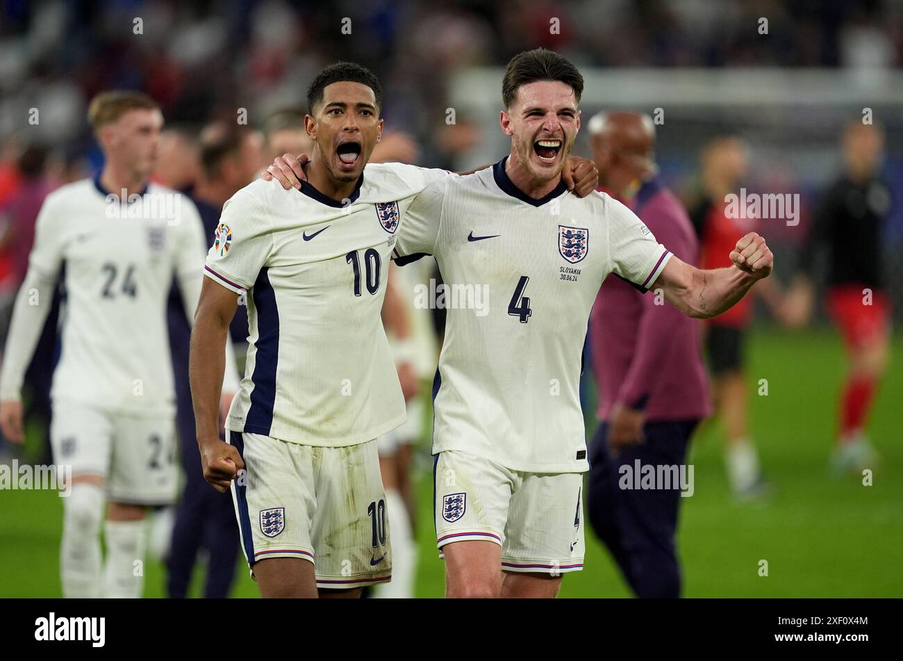 England's Jude Bellingham (left) and Declan Rice celebrate after the ...