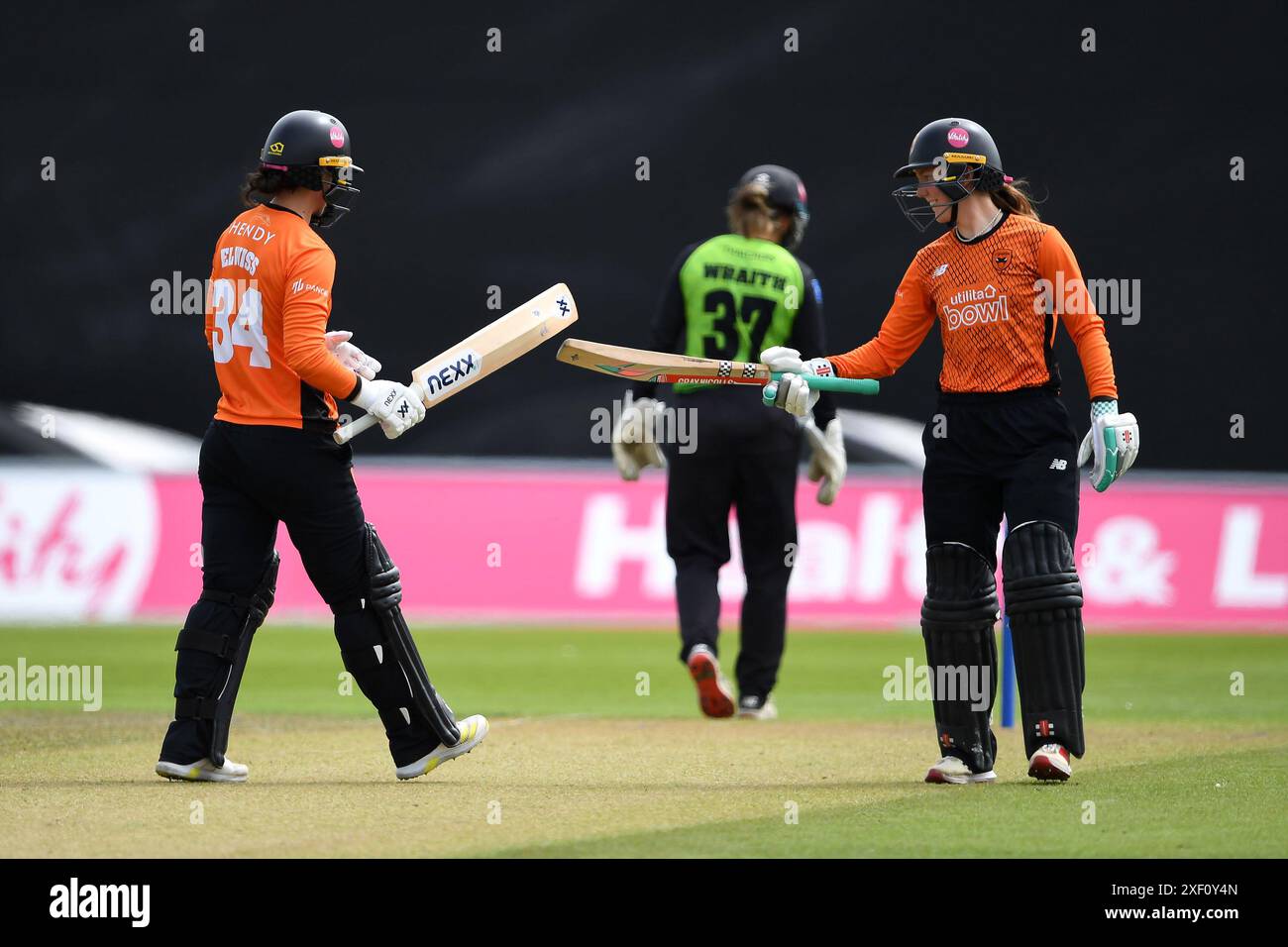 Hove, UK. 30 June 2024. Georgia Elwiss (left) and Ella McCaughan of ...