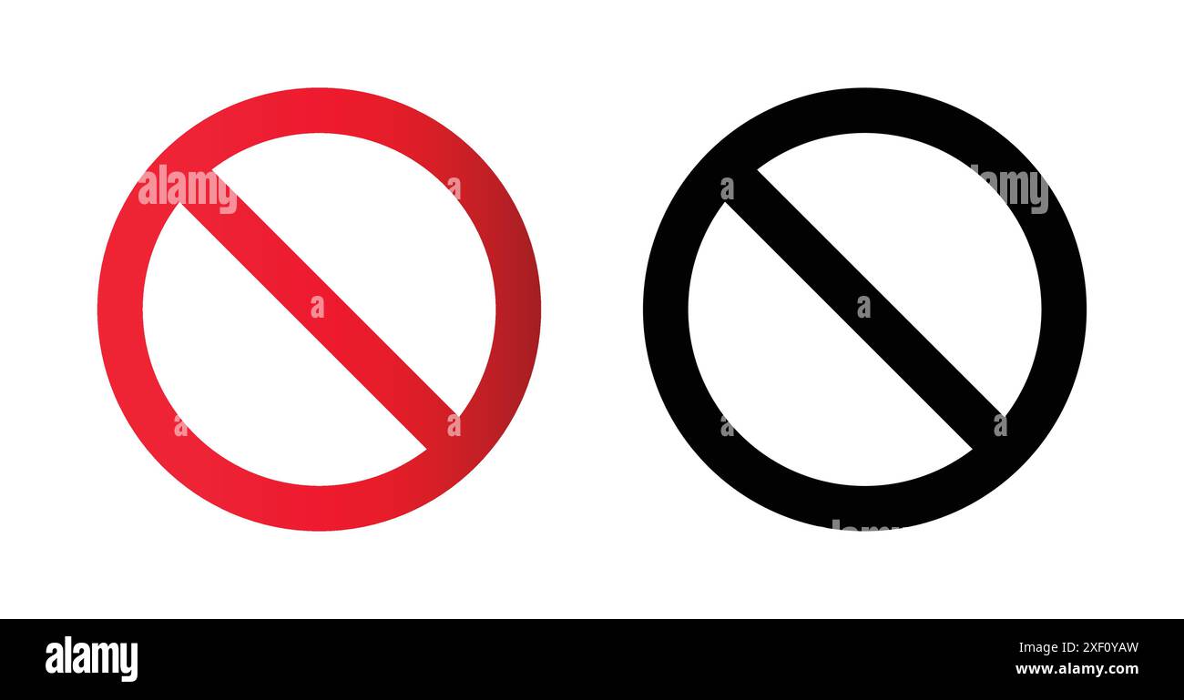 Red and black ban icon set. Editable vectors stop prohibitions black ...
