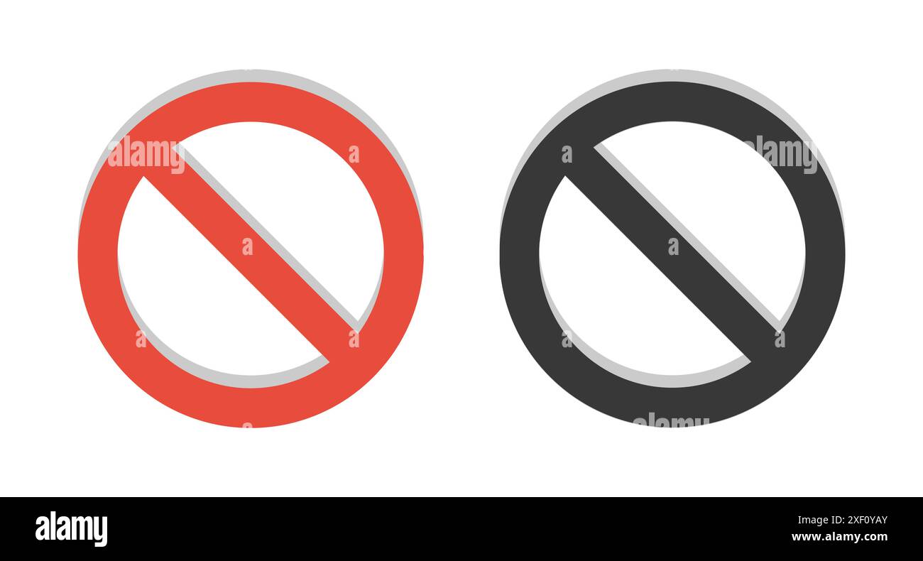 Red and black ban icon set. Editable vectors stop prohibitions sign ...