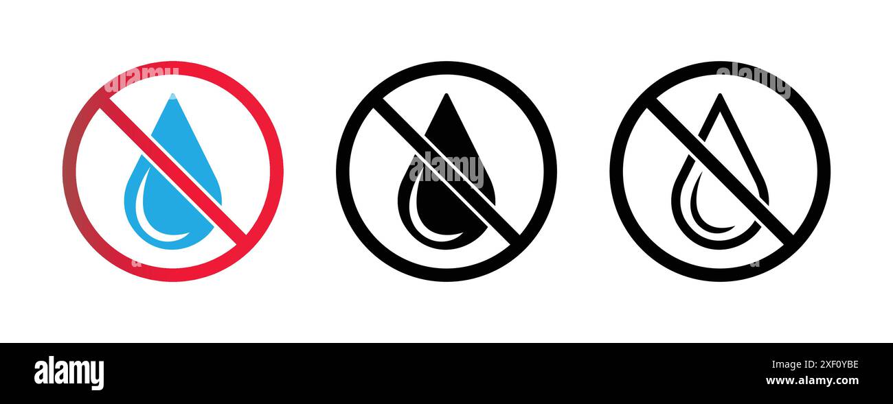 Set of no water drop sign symbol. No water resistant. Vector ...