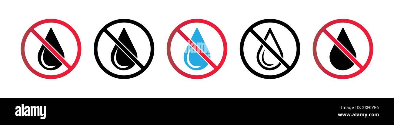 Set of no water drop sign symbol. No water resistant. Vector ...