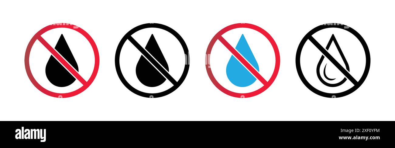 Set of no water drop sign symbol. No water resistant. Vector ...