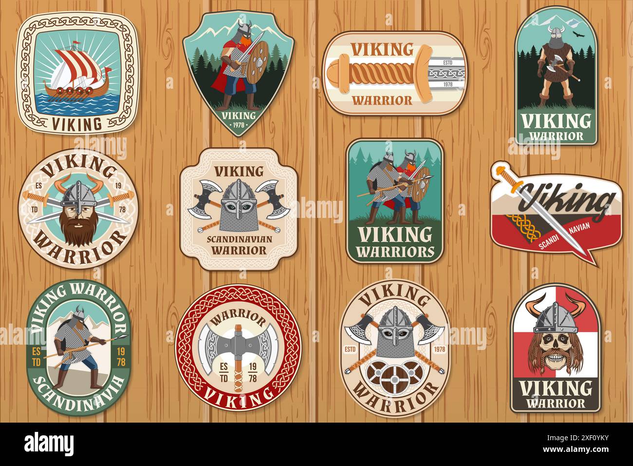 Set of viking warrior logos, badges, stickers. Vector illustration. For ...