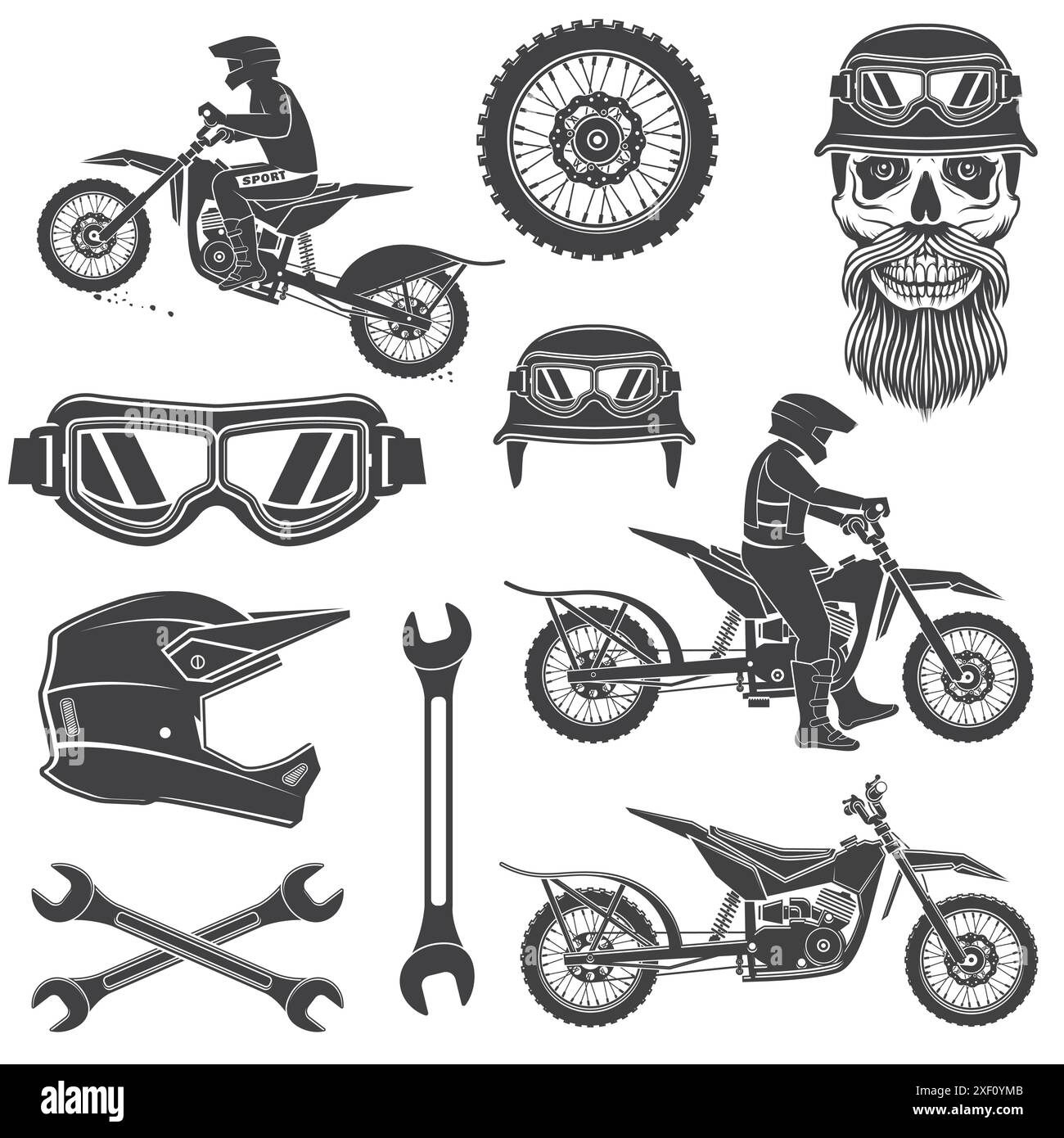 Black and white icons for sport motorcycle hill climb. Vector Stock ...