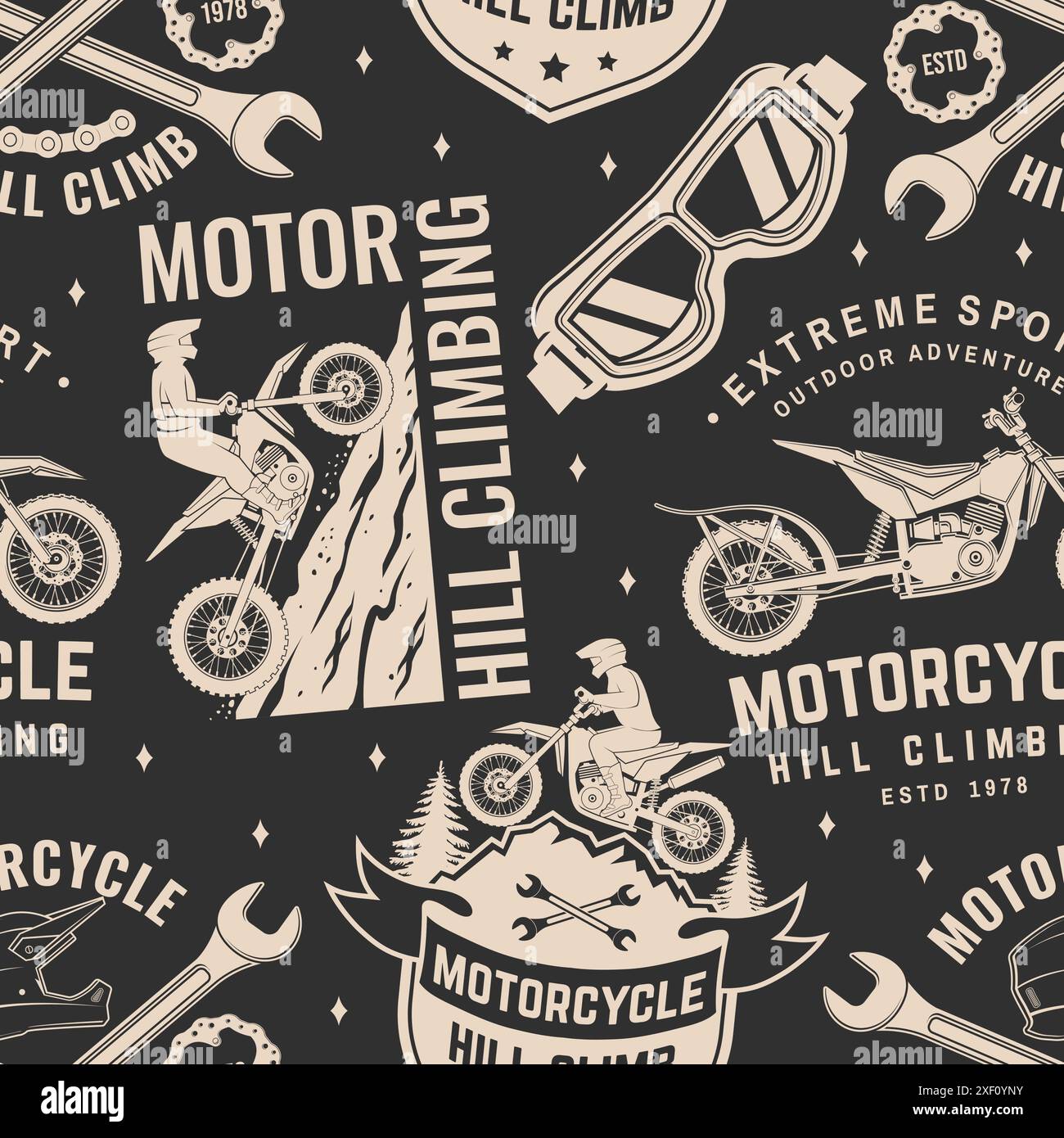 Motorcycle hill climb seamless pattern or background. Vector. Fabric ...