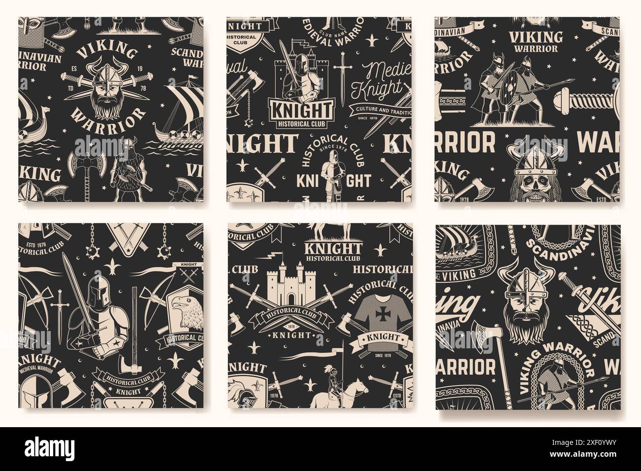 Set of motorcycle hill climb and knight historical club seamless ...