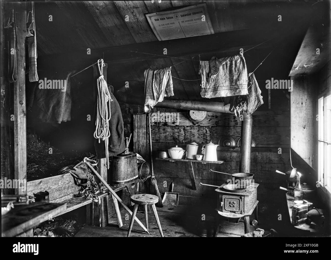 Interior view of a club mountaineer hut of the Swiss Alpine Club. in ...
