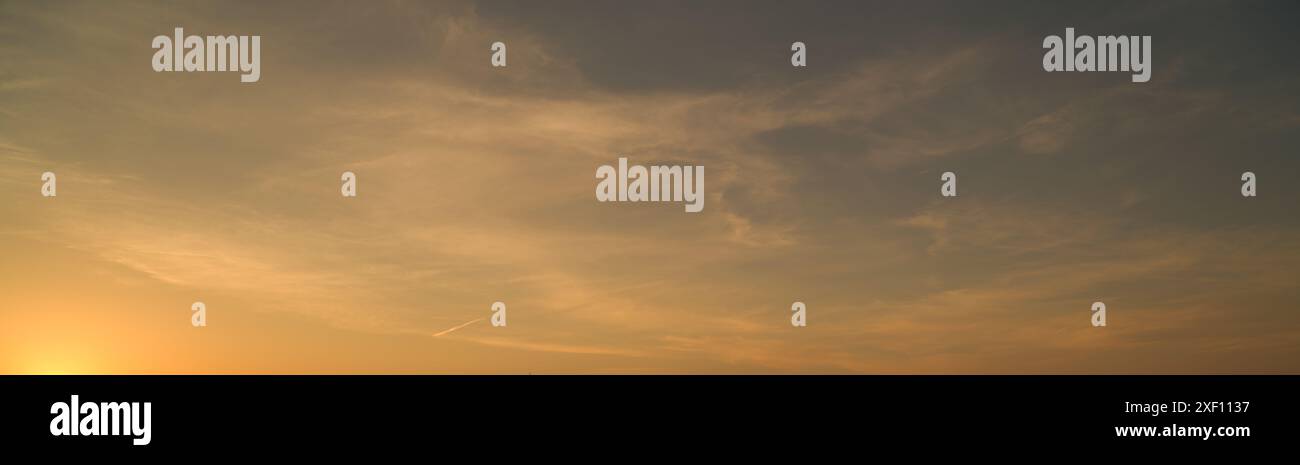 Cloudless sky panorama before sunrise. Natural background. Orange sky ...