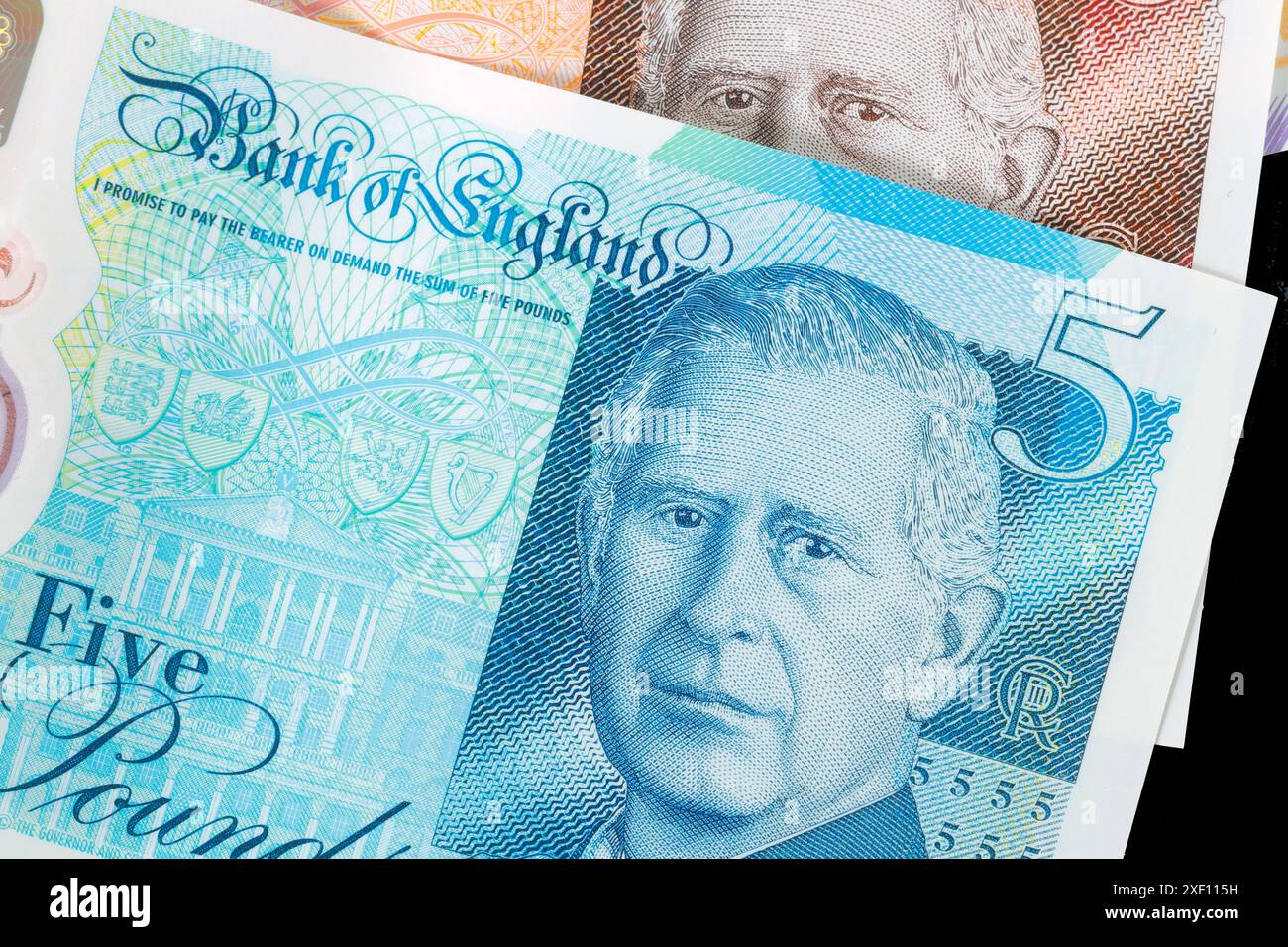 Close up of the first United Kingdom banknotes to feature King Charles ...